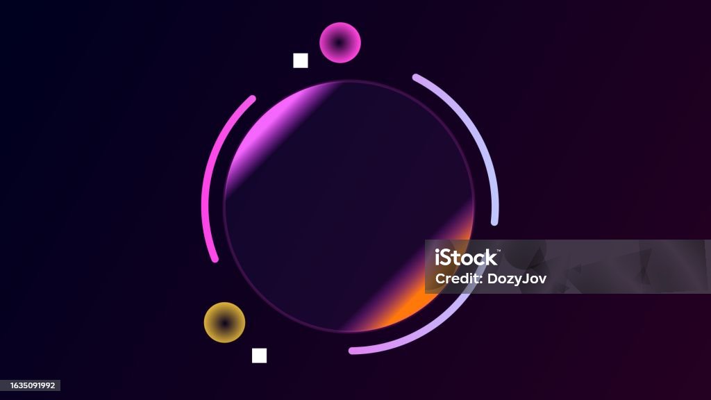 Glass Circle Frame With Glowing Lights And Geometric Elements Background Stock Illustration
