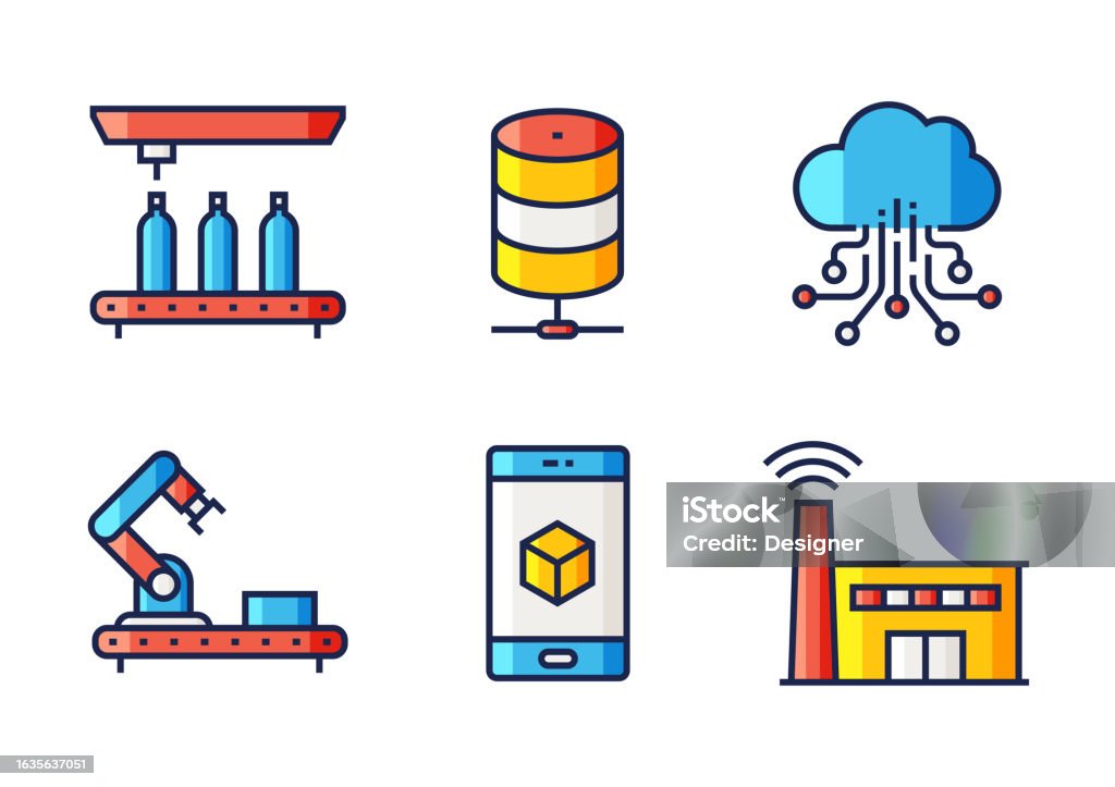 Industry 40 Related Vector Line Icons Outline Symbol Collection Stock