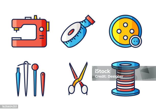 Sewing Related Vector Line Icons Outline Symbol Collection Stock
