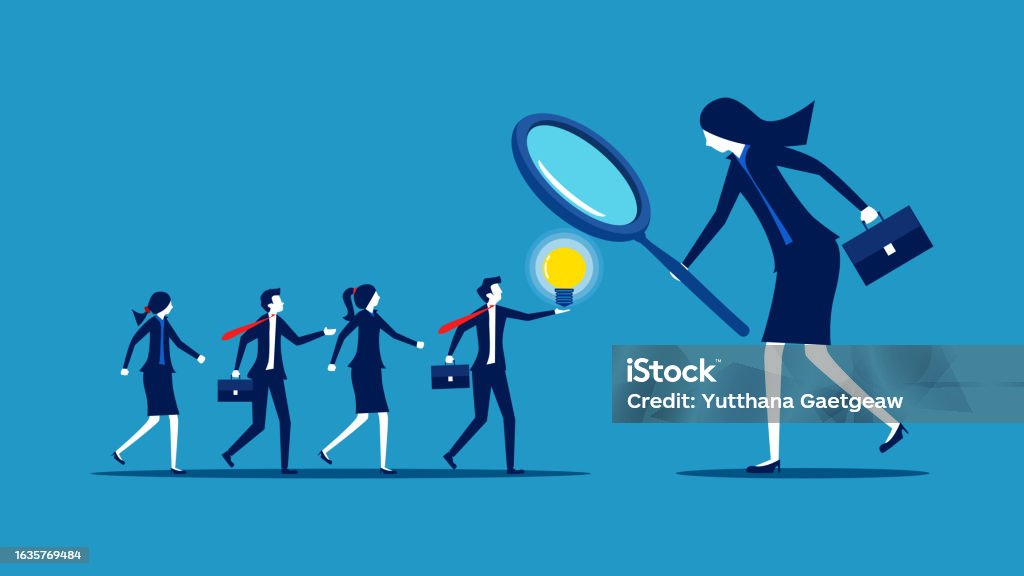Outstanding Recruitment Businesswoman Using A Magnifying Glass To