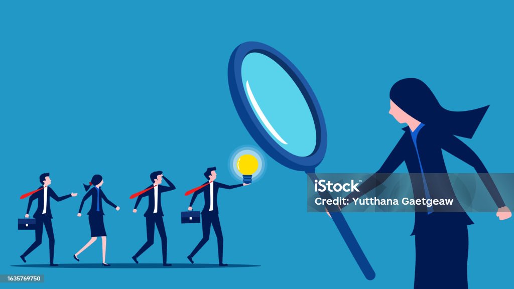 Recruiting Knowledgeable Personnel Businesswoman Using A Magnifying