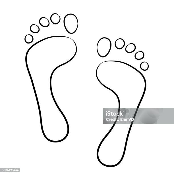 Footprint Of Human Barefoot Foot From Contour Black Brush Lines