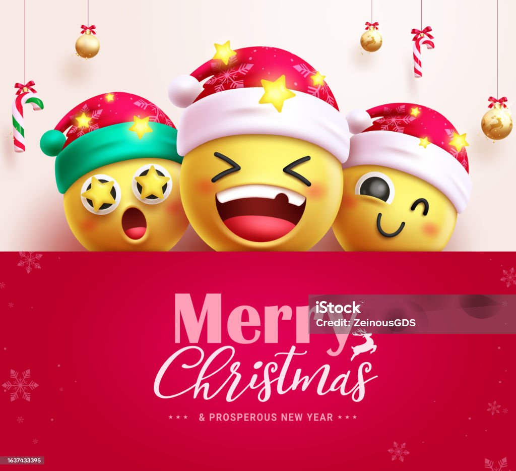 Merry Christmas Text Vector Template Design Christmas Emojis Characters