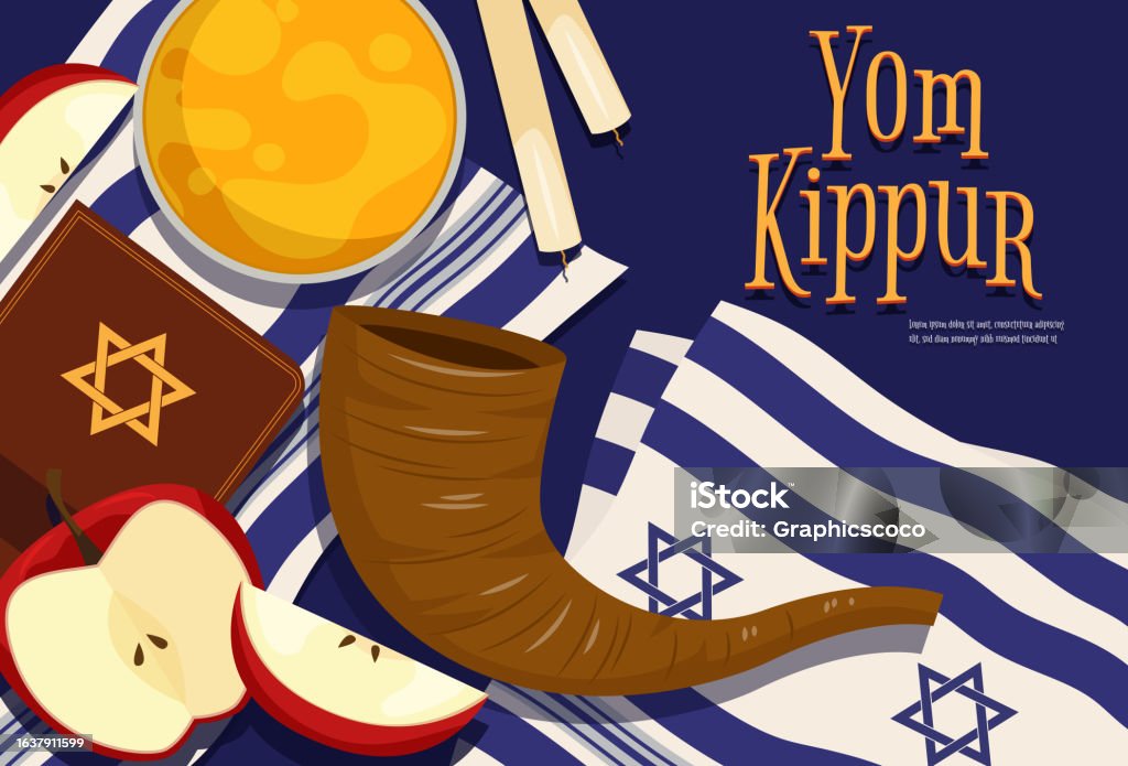 Yom Kippur Primary Holy Day In Judaism Design With Shofar Honey Apples