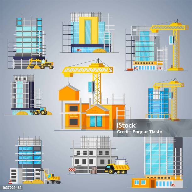 Industrial Buildings Isometric Set Elements Factories Power Plants