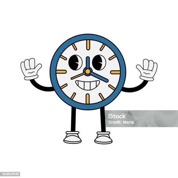 Personnage Dhorloge Dans Le Style Dessin Animé Des Années 70 Vecteurs