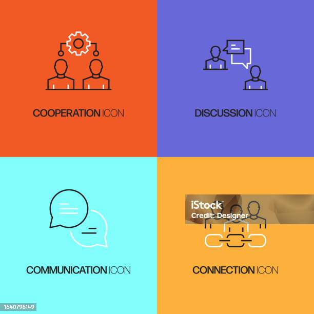Collaboration Related Vector Thin Line Icons Outline Symbol Collection