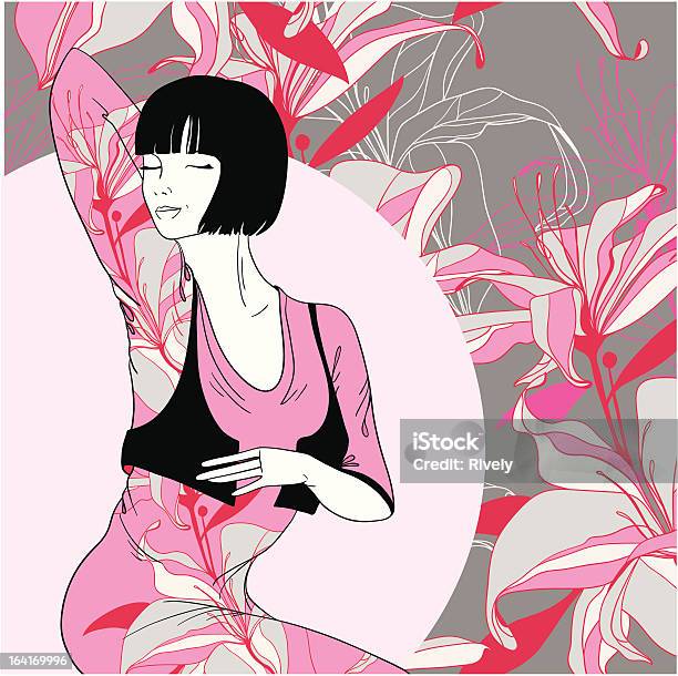 Coquettish Darkhaired Girl In Dress With Flower Pattern Stock