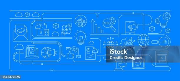 Pemasaran Terkait Desain Banner Line Style Untuk Halaman Web Headline