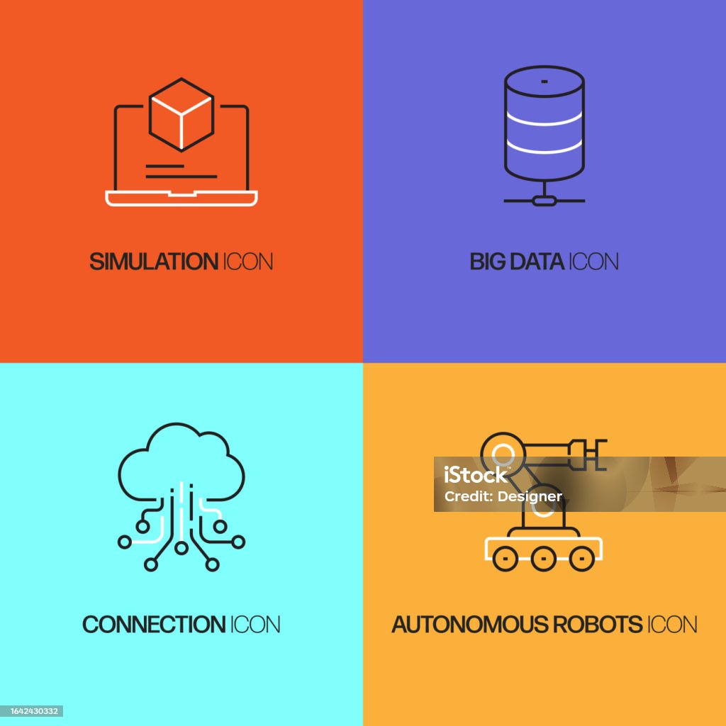 Industry 40 Related Vector Line Icons Outline Symbol Collection Stock