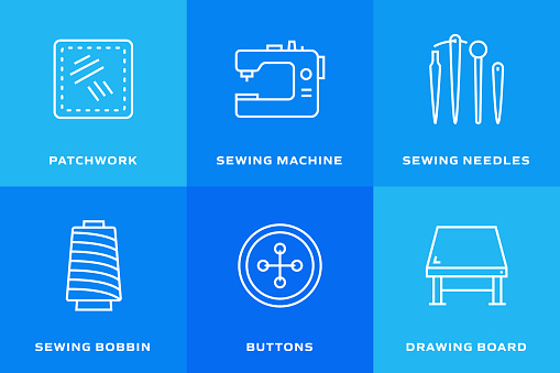 Sewing Related Vector Line Icons Outline Symbol Collection Stock