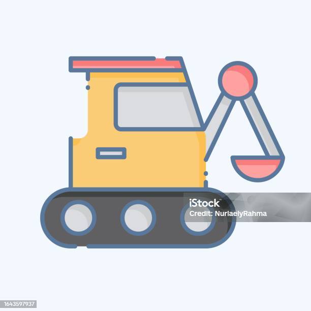 Ikon Excavator Terkait Dengan Simbol Bahan Bangunan Gaya Doodle Desain