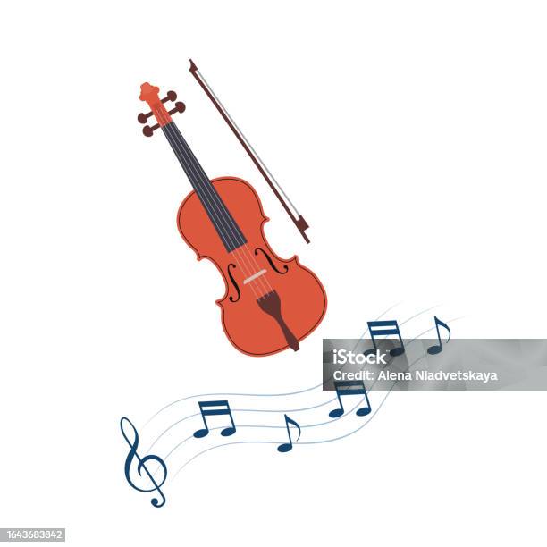 Biola Klasik Dengan Busur Treble Clef Dengan Catatan Pada Garis