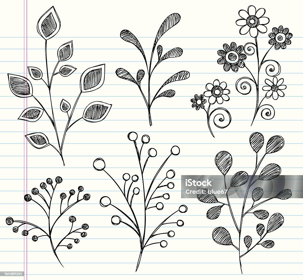 Tangan Digambar Sketsa Notebook Doodles Daun Ilustrasi Stok Unduh