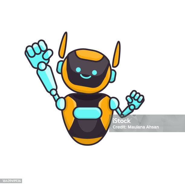 Ilustrasi Pose Karakter Robot Desain Robot Melompat Dan Bersorak Yang