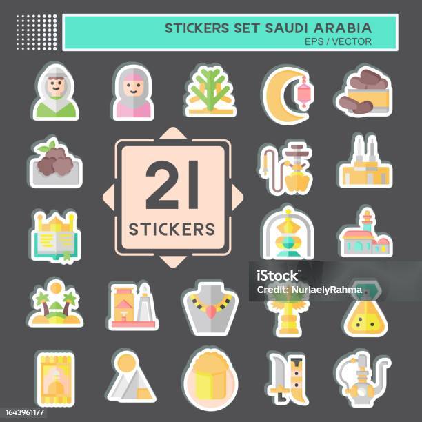 Set Stiker Arab Saudi Terkait Dengan Simbol Islam Desain Sederhana