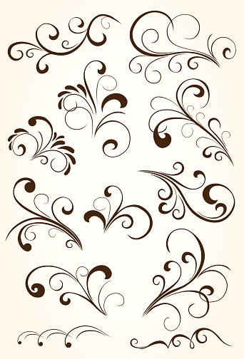 Set Of Ornate Elements For Design向量圖形及更多新藝術主義圖片 新藝術主義 一組物體 咖啡色 Istock