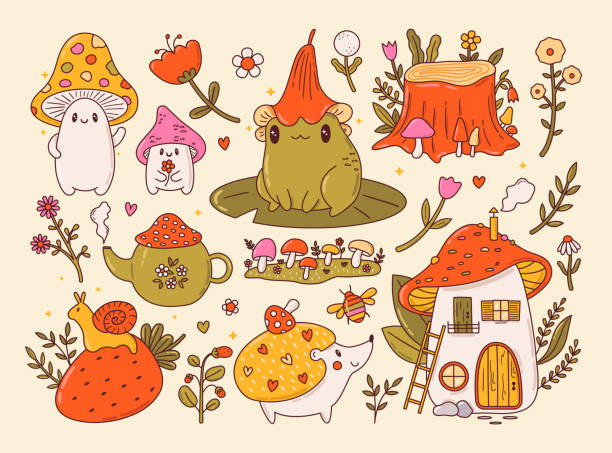 Download Cottagecore Cartoon Frog Mushroom Drawing Royalty Free