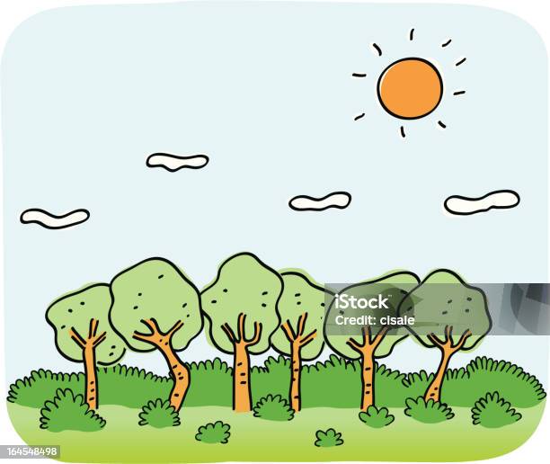 Alam Dengan Ilustrasi Langit Cerah Dan Pohon Hijau Ilustrasi Stok