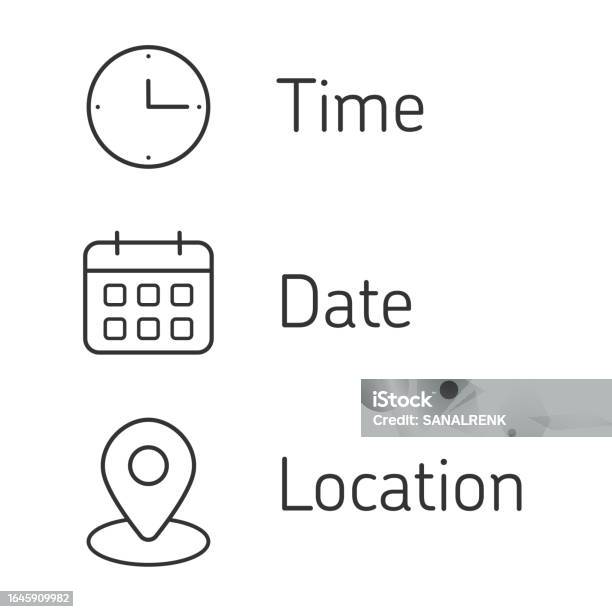 Jeu De Symboles Dadresse Dheure De Date Et Demplacement Horloge Du