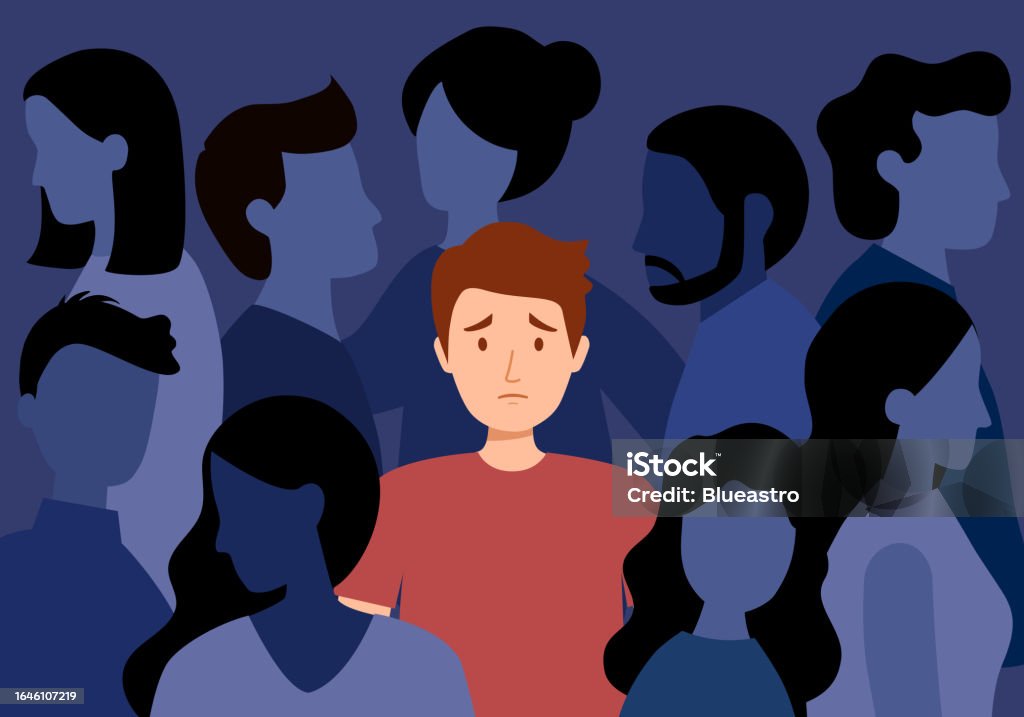 Sad Man Feel Lonely In Crowd In Flat Design Unhappy Unique Person ... Sad Man Feel Lonely In Crowd In Flat Design Unhappy Unique Person ...