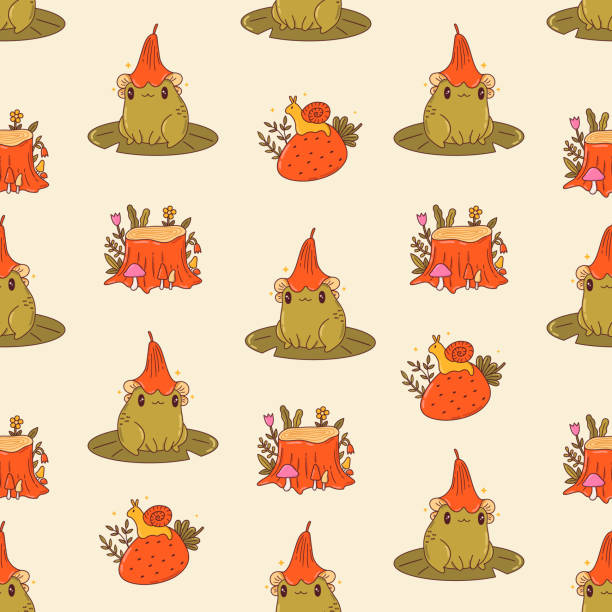 Download Cottagecore, Cartoon Frog, Mushroom Drawing. Royalty-Free ...