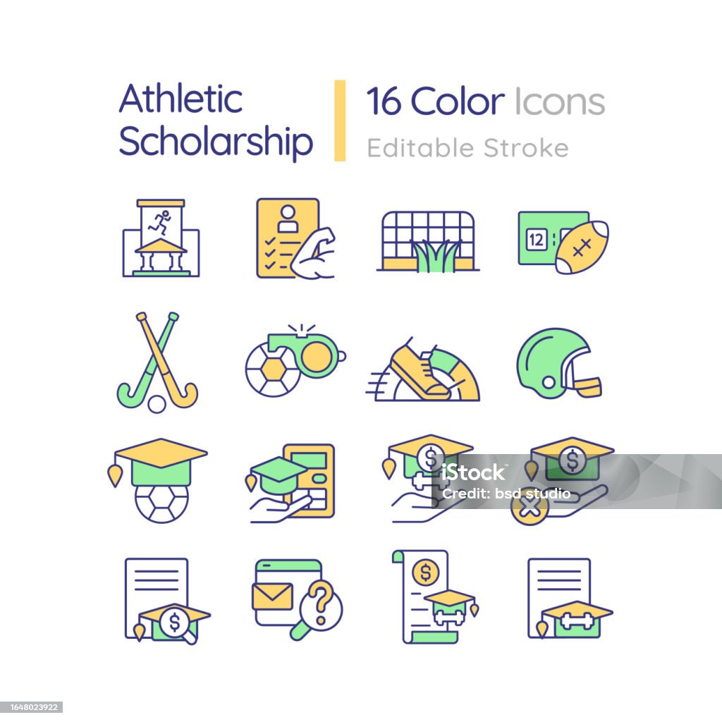 Editable Colorful Line Icon Set For Athletic Scholarship Stock ... Editable Colorful Line Icon Set For Athletic Scholarship Stock ...