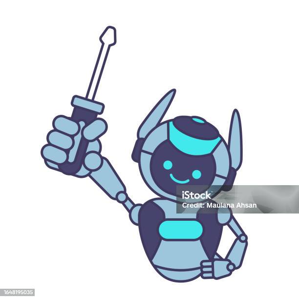 Maskot Robot Memegang Ilustrasi Vektor Obeng Ilustrasi Pose Karakter
