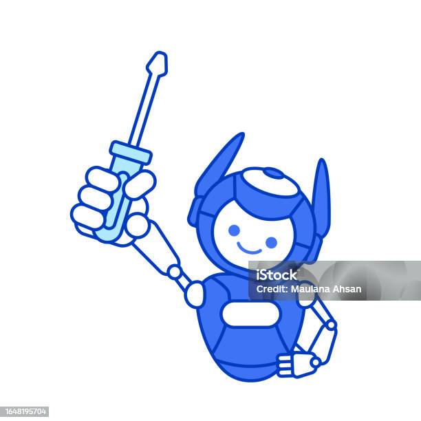 Maskot Robot Memegang Ilustrasi Vektor Obeng Ilustrasi Pose Karakter