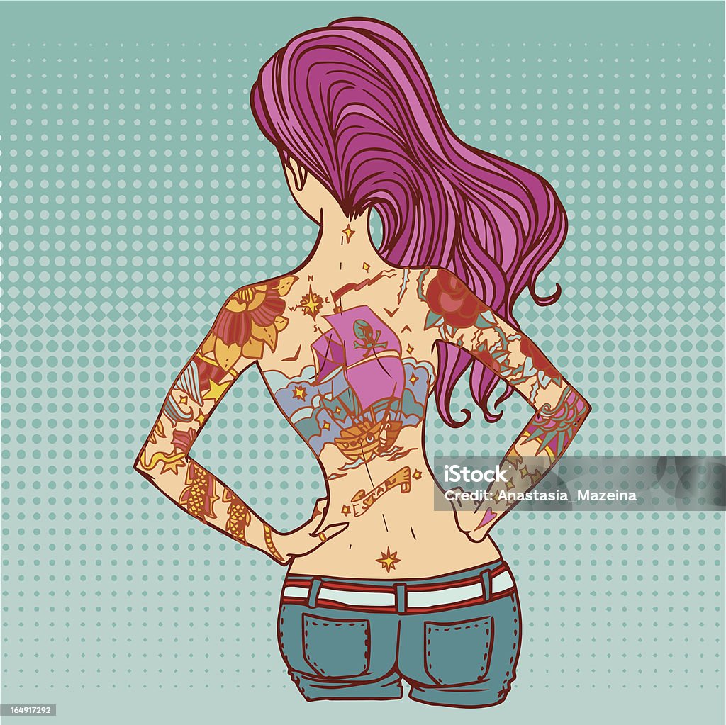 Red Haired Tattooed Girl Illustration Stock Illustration Download