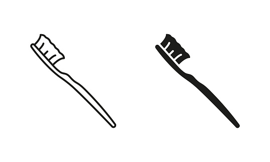 Jeu Dicônes De Silhouette Et De Ligne De Brosse À Dents Panneau Doutils
