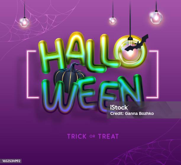 Halloween Holiday Background With 3d Chromic Letters Pumpkin And