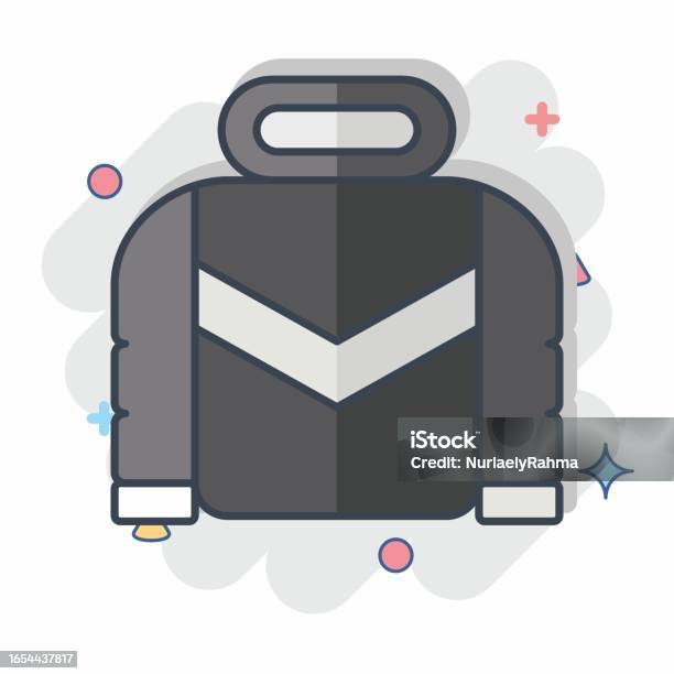 Jaket Ikon Terkait Dengan Simbol Berkemah Gaya Komik Desain Sederhana