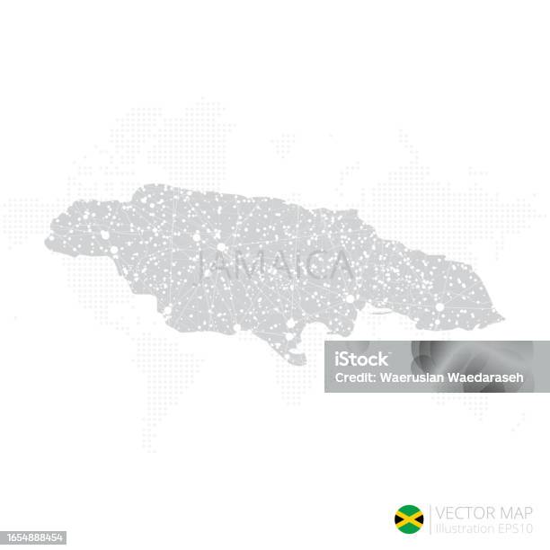 Carte Grise De La Jamaïque Isolée Sur Fond Blanc Avec Maillage Abstrait