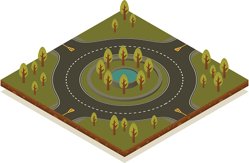 Isometric Road Toolkit Roundabout向量圖形及更多環形路圖片 環形路 等軸測投影 插圖 Istock