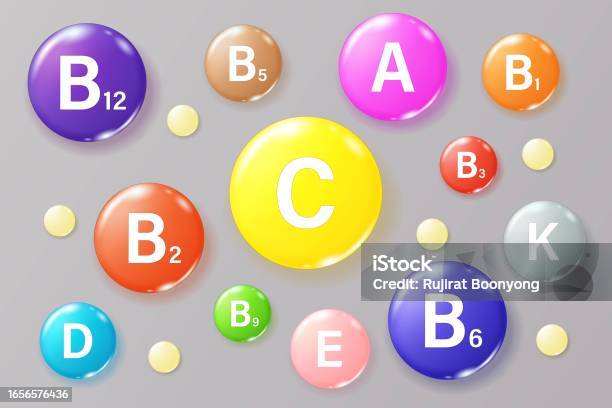 Vitamin Bubble Set Of Multi Vitamin Complex Icons B1 B2 B3 B6 B9 B12 C