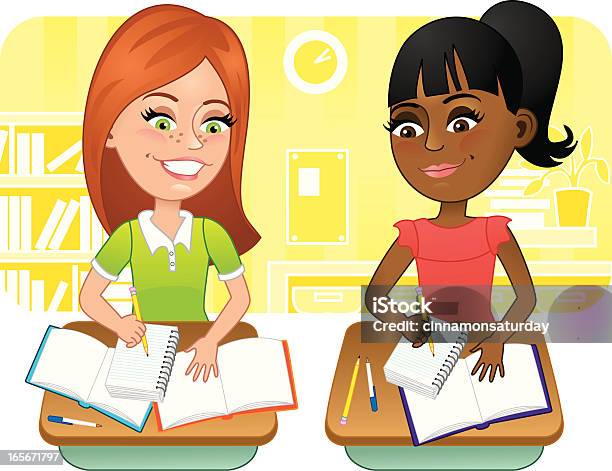 Two Girls In School Stok Vektör Sanatı And 13 19 Yaş Arası‘nin Daha