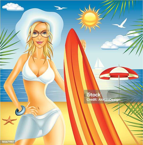 Woman With Surfboard Stock Illustration Download Image Now 20 24
