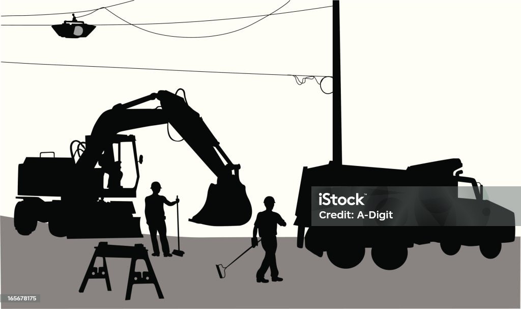 Siluet Vektor Konstruksi Jalan Ilustrasi Stok Unduh Gambar Sekarang