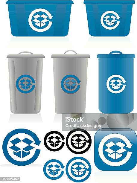 Carton Ondulé De Symbole De Recyclage Des Poubelles En Bleu Blanc Gris