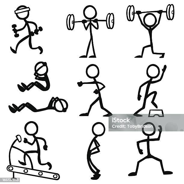 Stick Figure People Fitness向量圖形及更多火柴人圖片 火柴人 仰臥起坐 健身運動 Istock