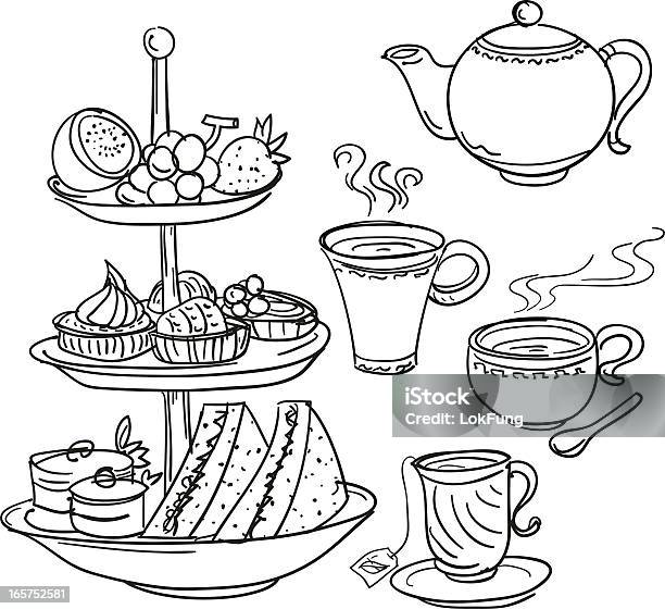 Afternoon Tea Set In Sketch Style向量圖形及更多下午茶圖片 下午茶 茶壺 用餐器皿 盤 Istock