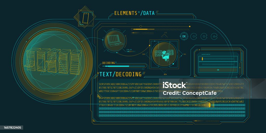 Hud Interface For Processing Server Data With Text Decoding Stock Illustration Download Image