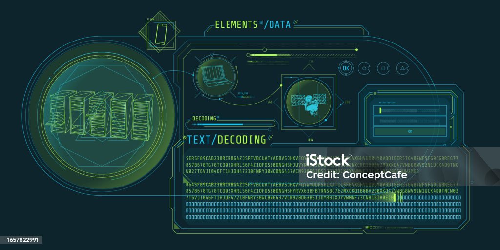 Hud Interface For Processing Server Data With Text Decoding Stock Illustration Download Image