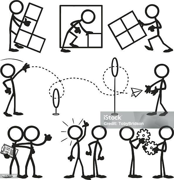 Stick Figure People Business Working Together向量圖形及更多火柴人圖片 火柴人 商務 工作