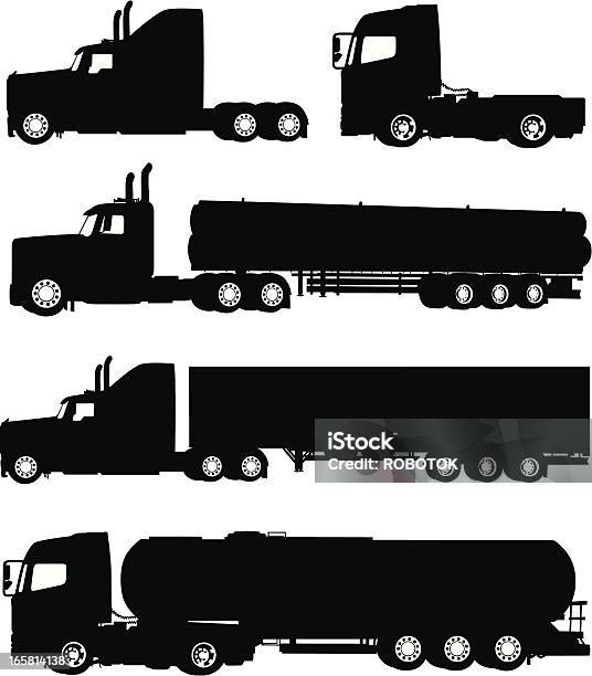 Silhouettes Of Trucks向量圖形及更多鉸接式貨車圖片 鉸接式貨車 剪裁圖 奶缸車 Istock