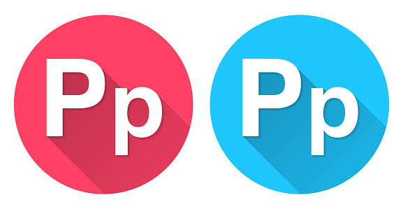 Letter P Uppercase And Lowercase Round Icon With Long Shadow On Red Or