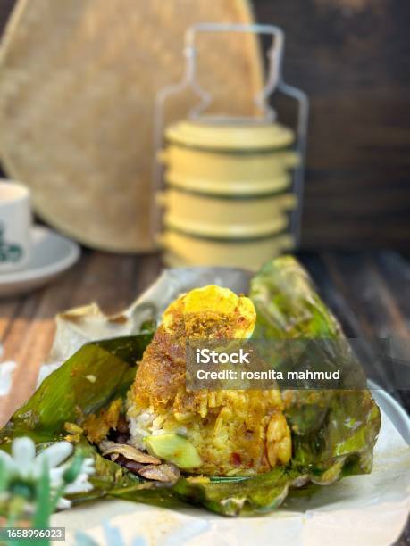 Malaysian Local Food Known As Nasi Lemak Daun Pisang For Breakfast