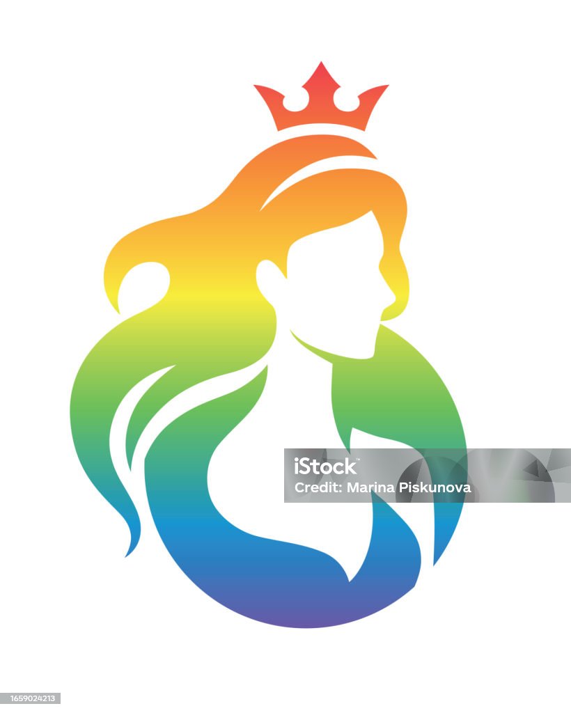 Elegant Luxury Logo With Beautiful Face Of Young Adult Woman With Long Hair Princess Qween Crown