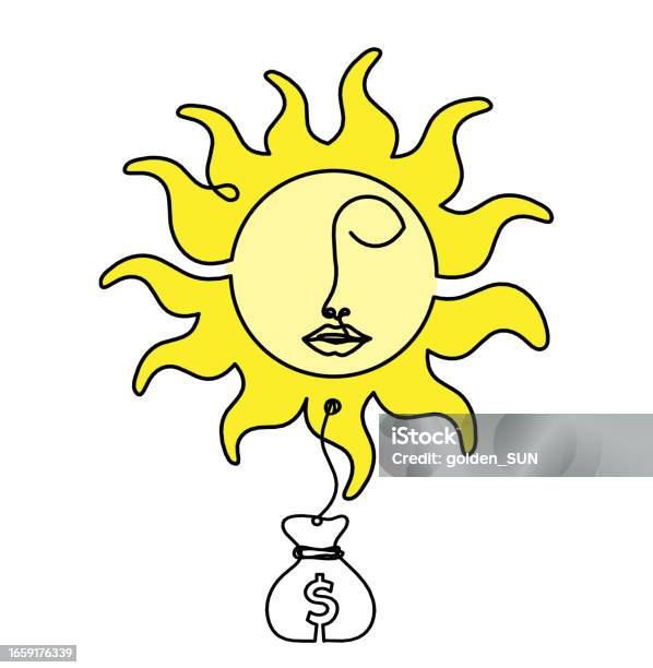 Couleur Abstraite Face Solaire Avec Dollar Comme Dessin Au Trait Sur